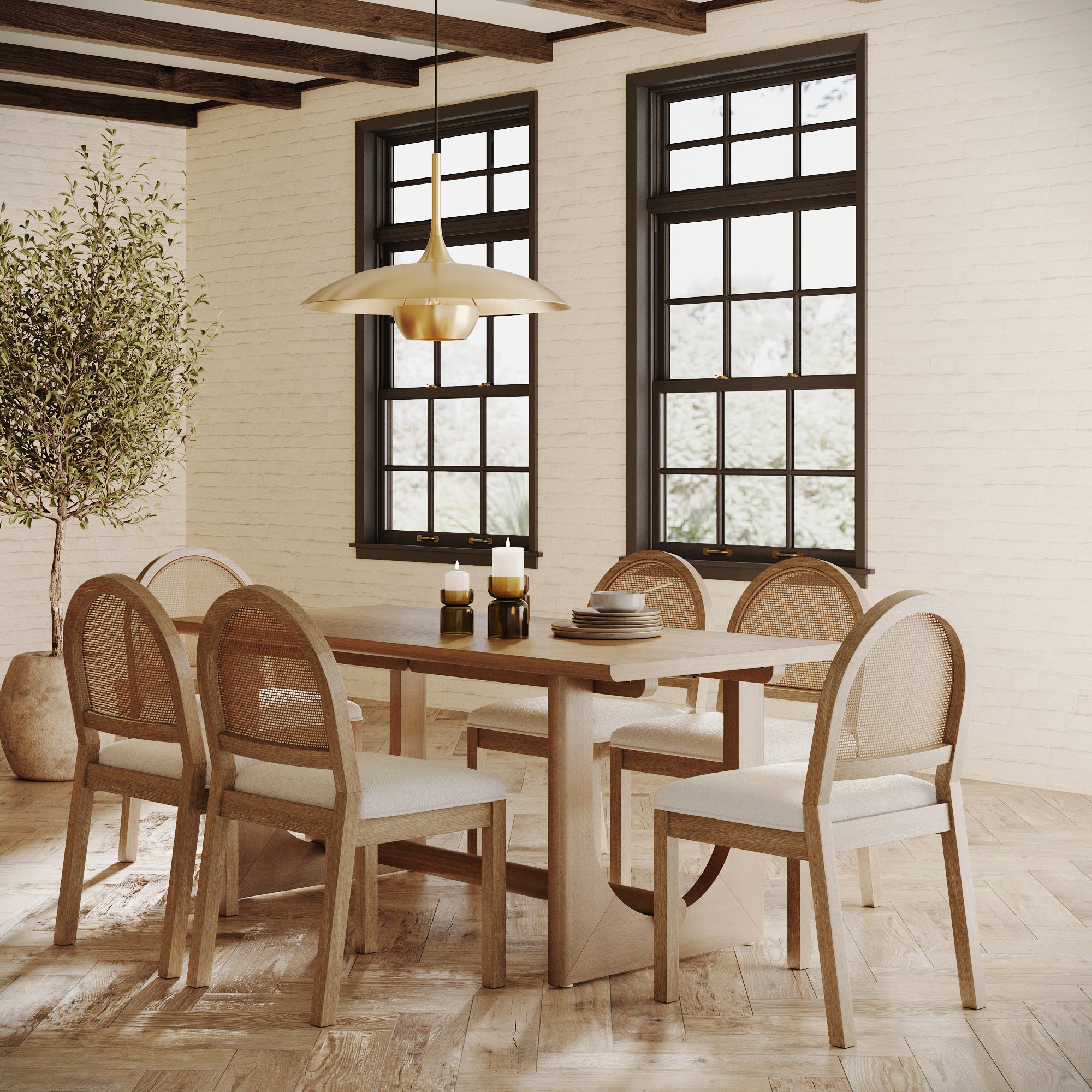 Solace Dining Table Set for 6 with Rattan Dining Chairs | Nathan James