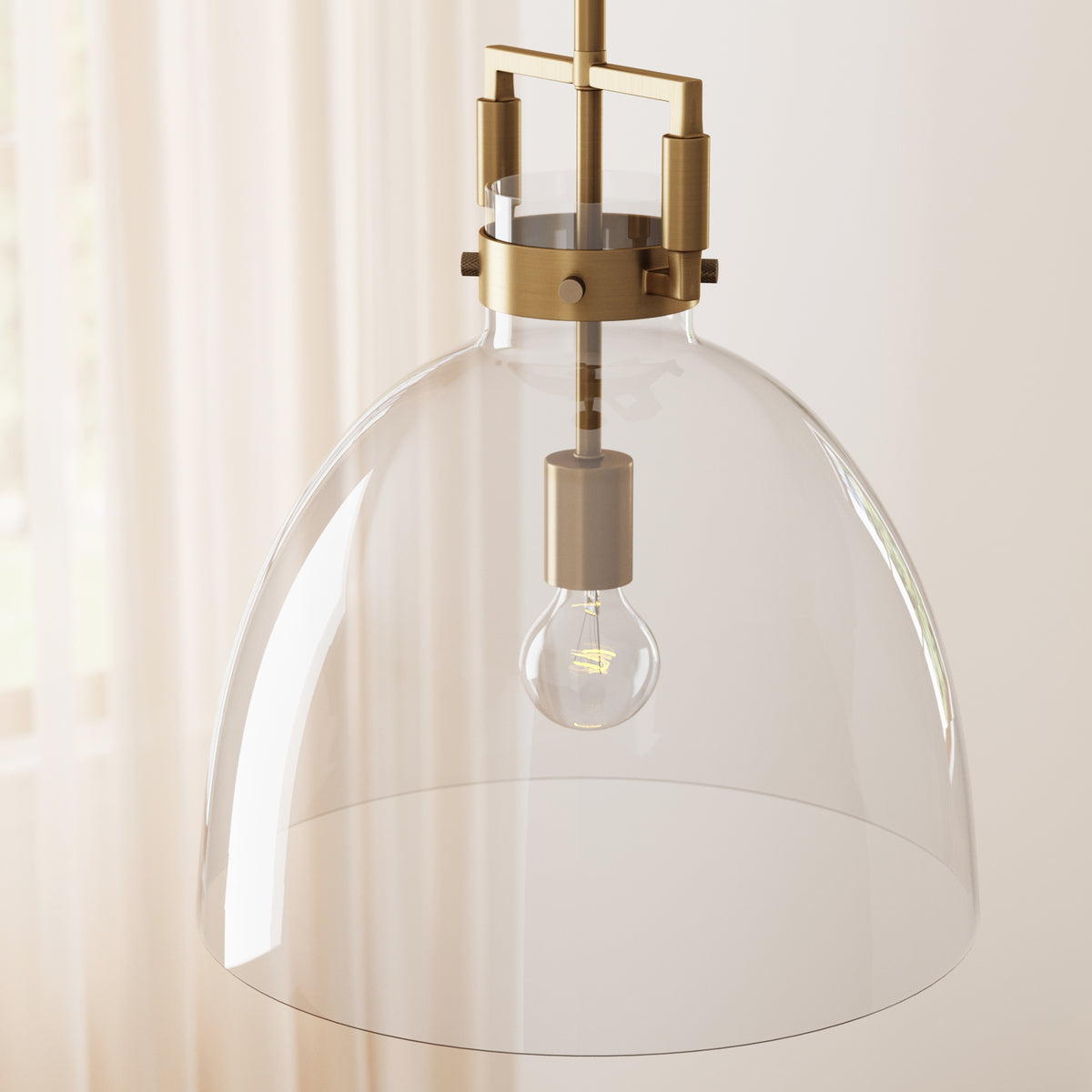 Leigh Brass Pendant Light Fixture Oversized Glass Dome | Nathan James