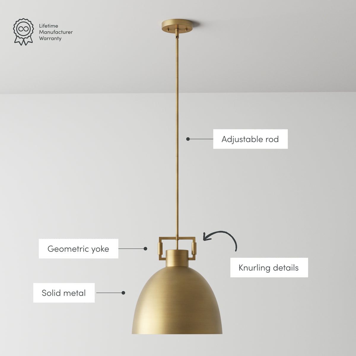 Leigh Brass Pendant Light Fixture Oversized Metal Dome | Nathan James