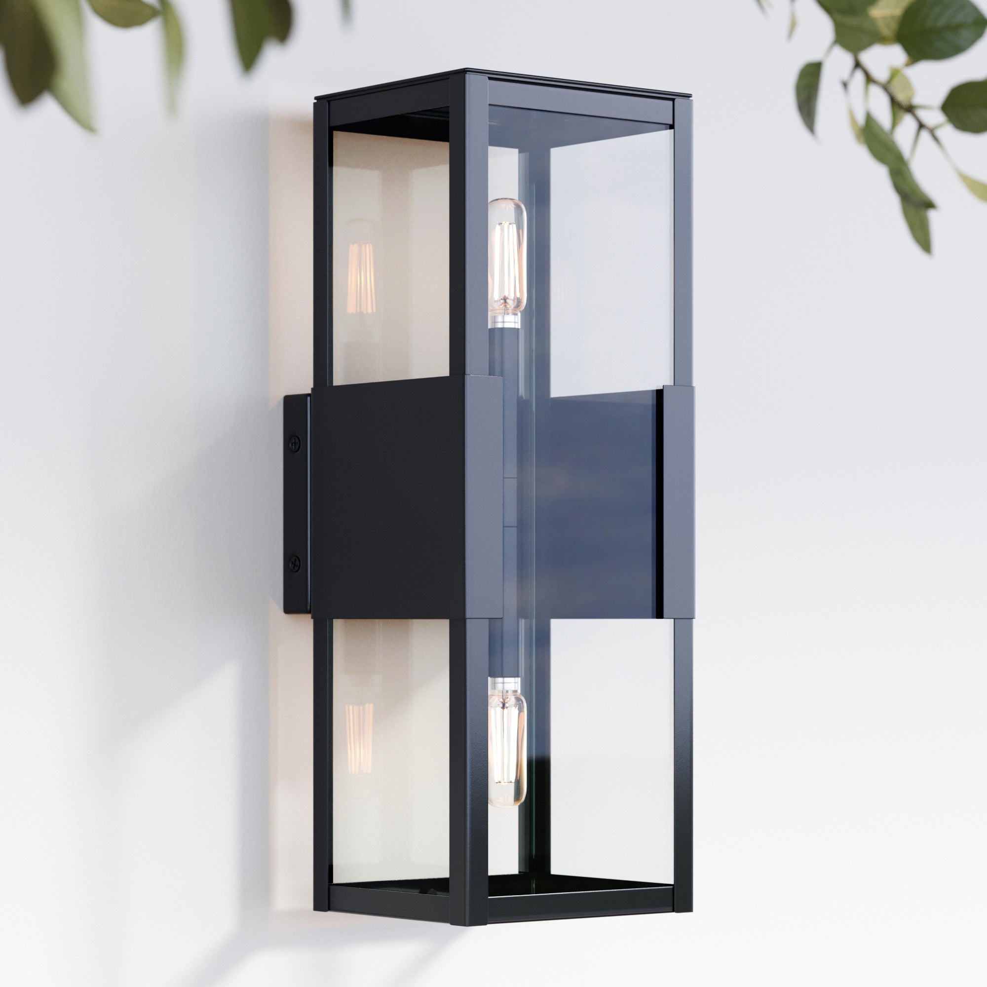 Julio Modern Outdoor Glass 2-Bulb Wall Light Black | Nathan James