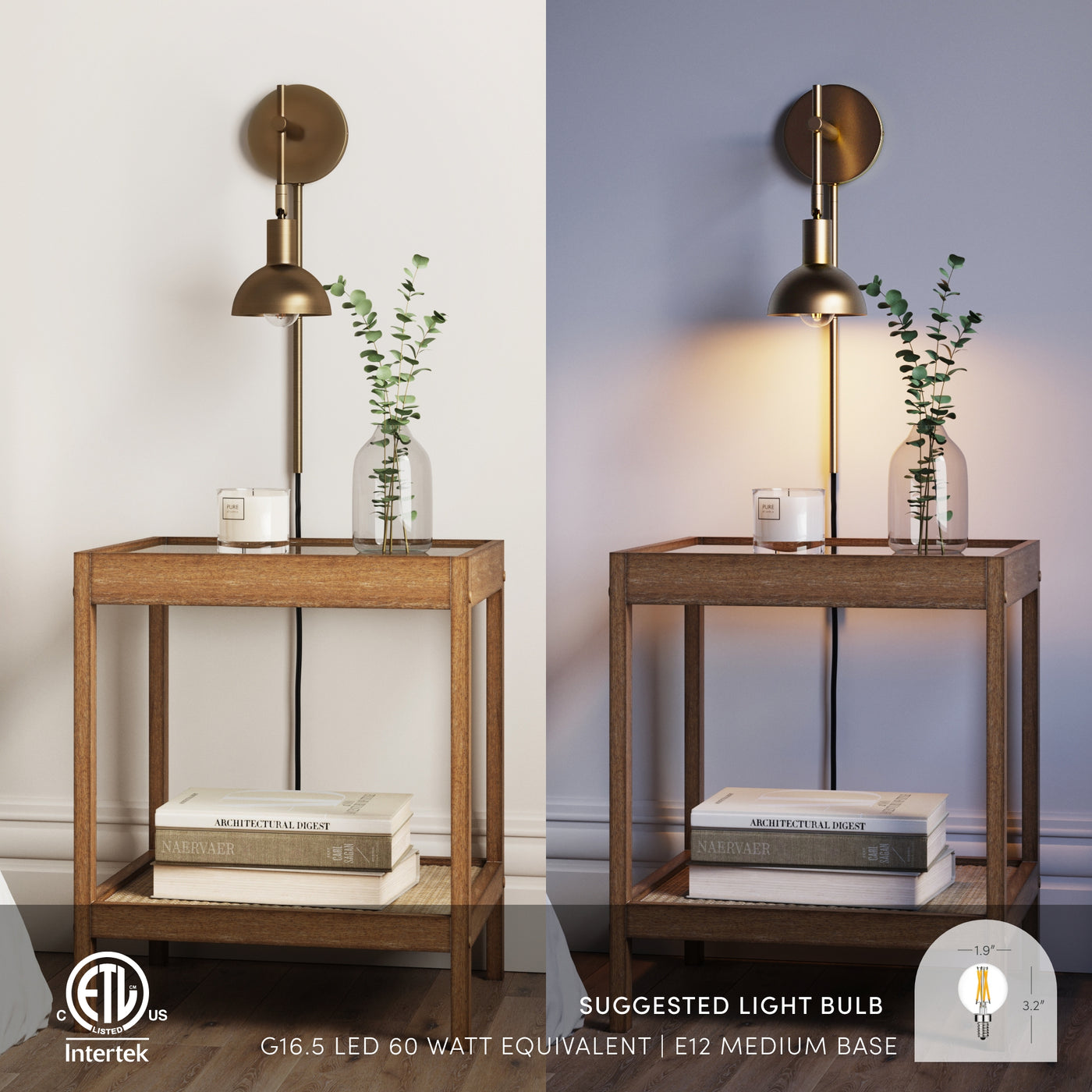 Tamlin Mid-Century Plug in Wall Sconce Light Brass | Nathan James