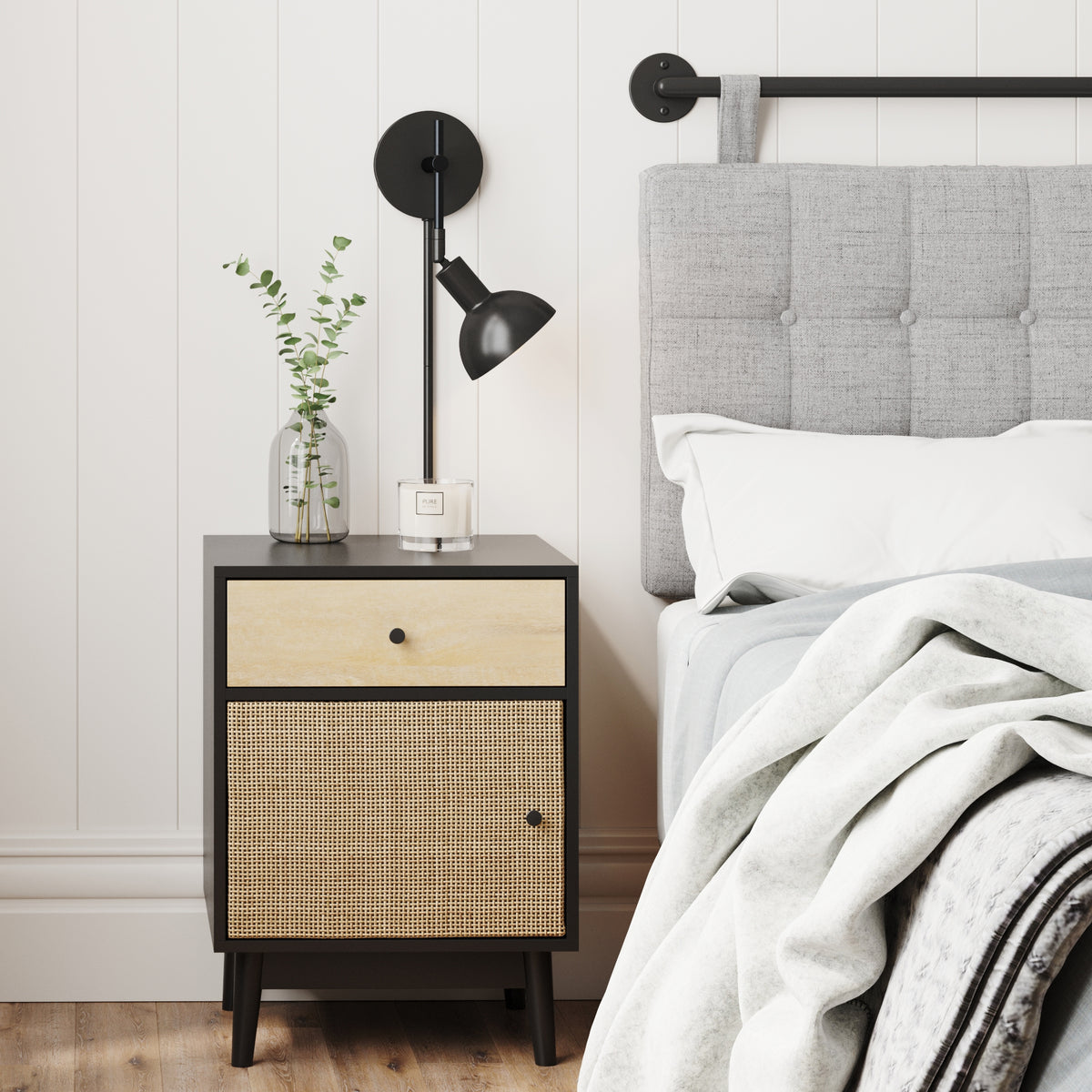 Tamlin Mid-Century Plug in Wall Sconce Light Black | Nathan James