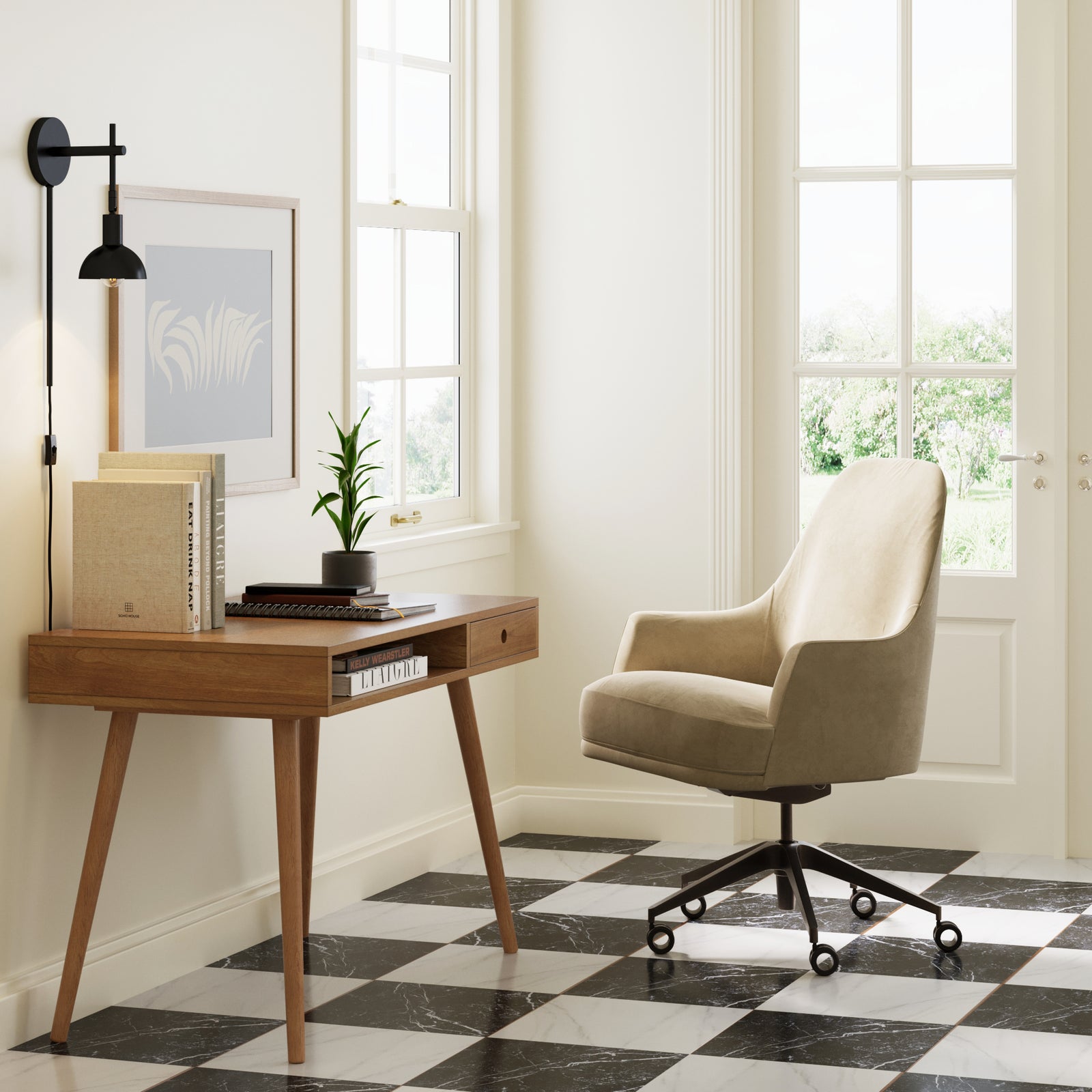 Tamlin Mid-Century Plug in Wall Sconce Light Black | Nathan James