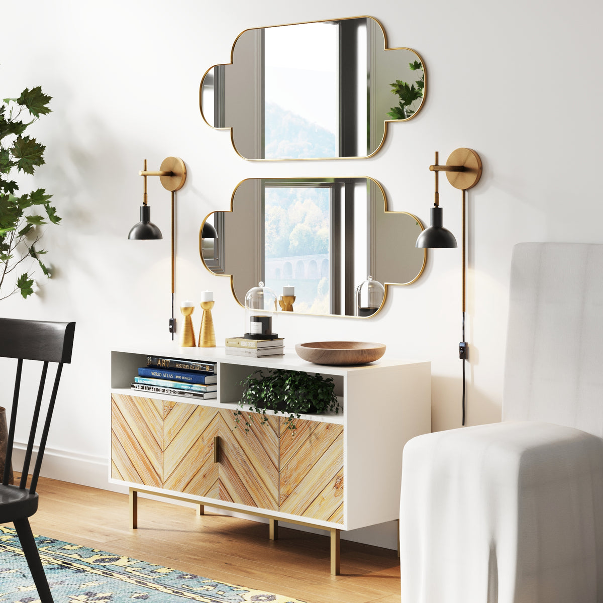 Tamlin Mid-Century Plug in Wall Sconce Light Brass | Nathan James