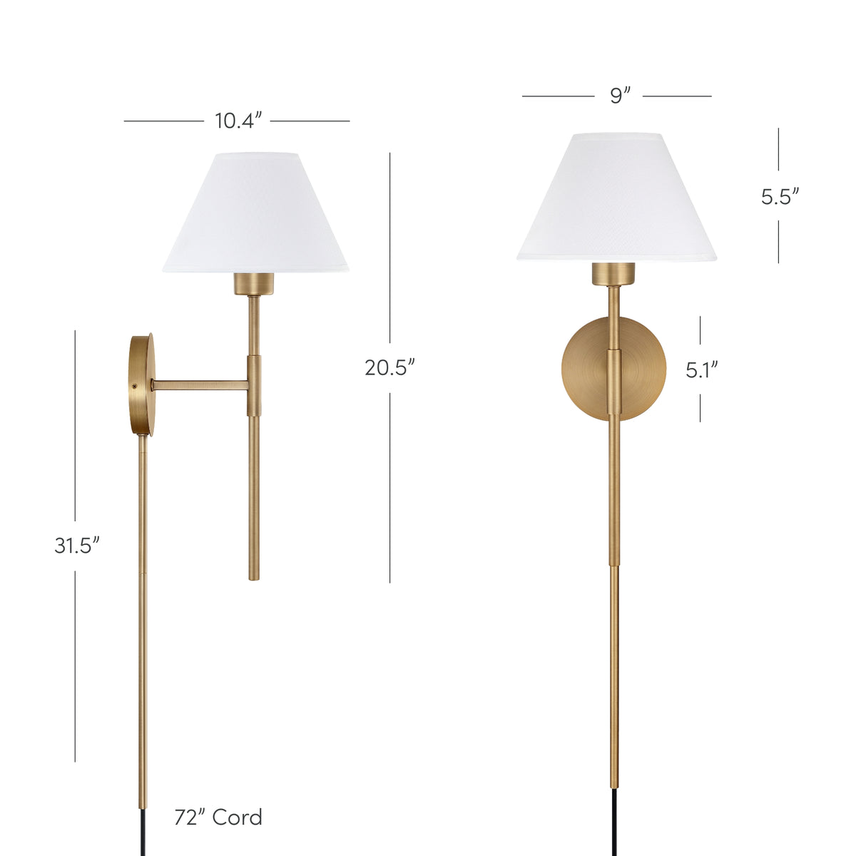 Millie Brass Modern Wall Mounted Lamp Plug In Sconce | Nathan James