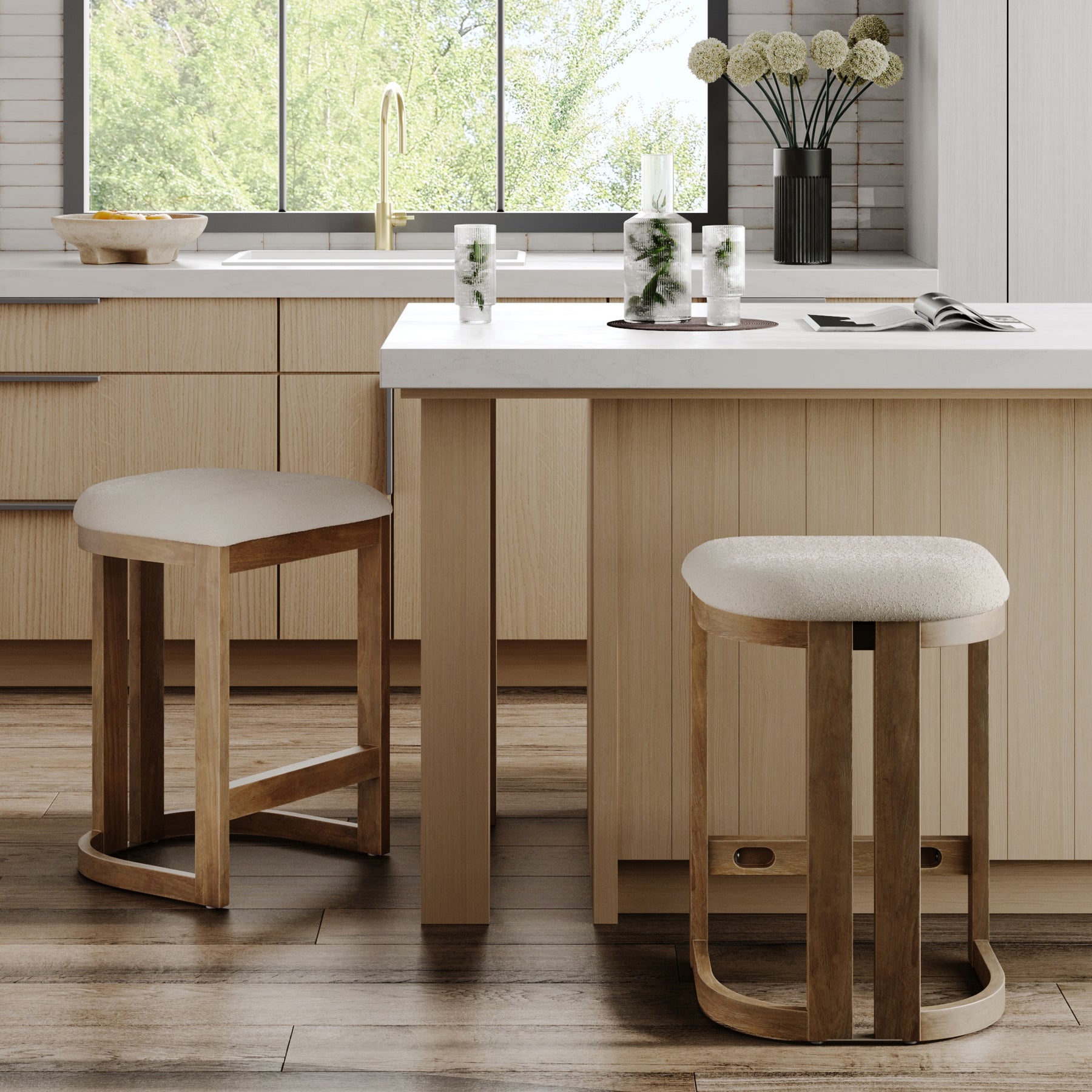 Veya Bar Stool Wooden Light Brown Set of 2 | Nathan James