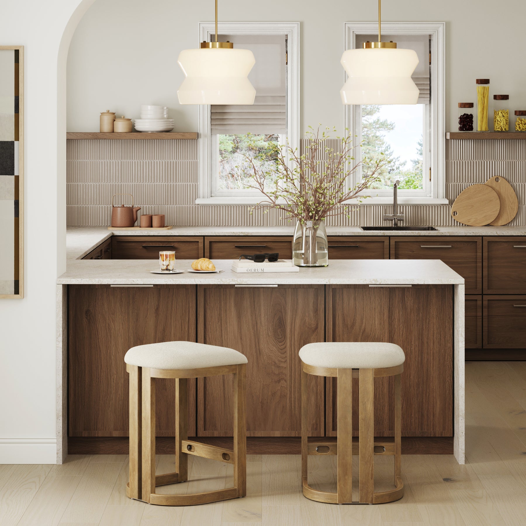 Veya Bar Stool Wooden Light Brown Set of 2 | Nathan James
