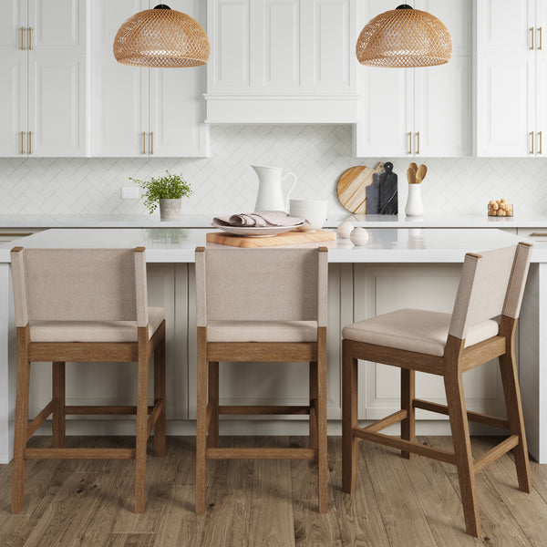 Linus Set of 3 Wood & Flax Bar Stools with Back | Nathan James