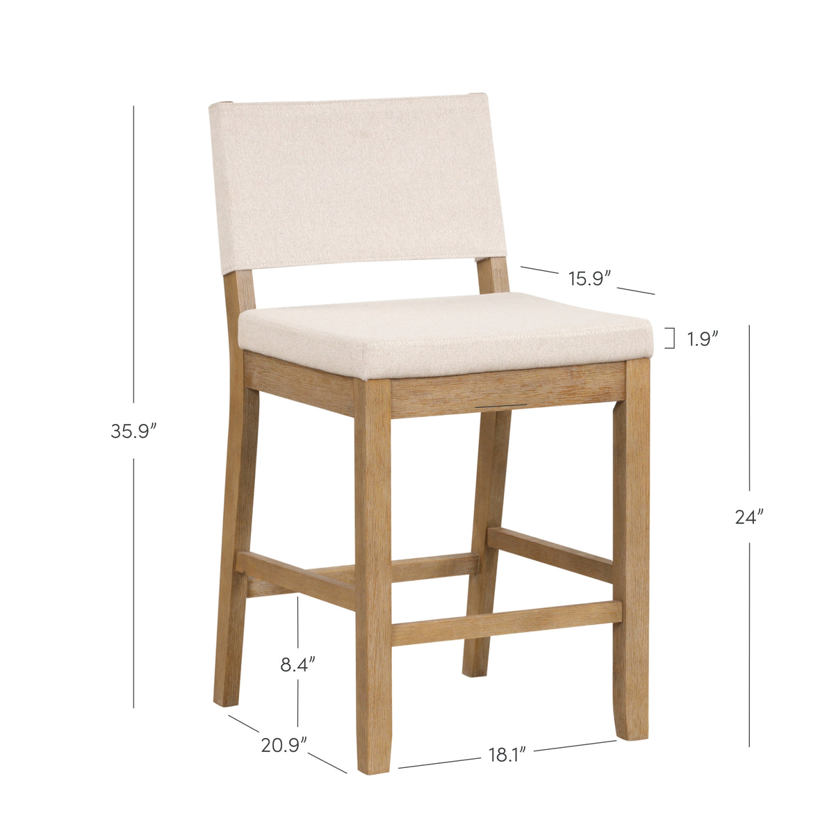 Linus Set of 2 Wood & Flax Bar Stools with Back | Nathan James