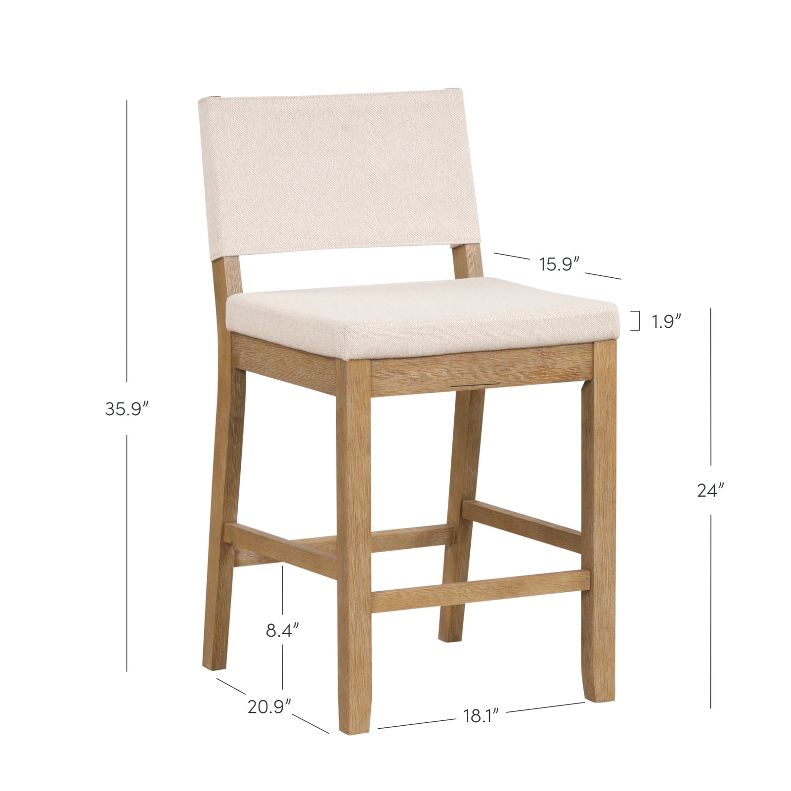 Linus Set of 4 Wood & Flax Bar Stools with Back | Nathan James