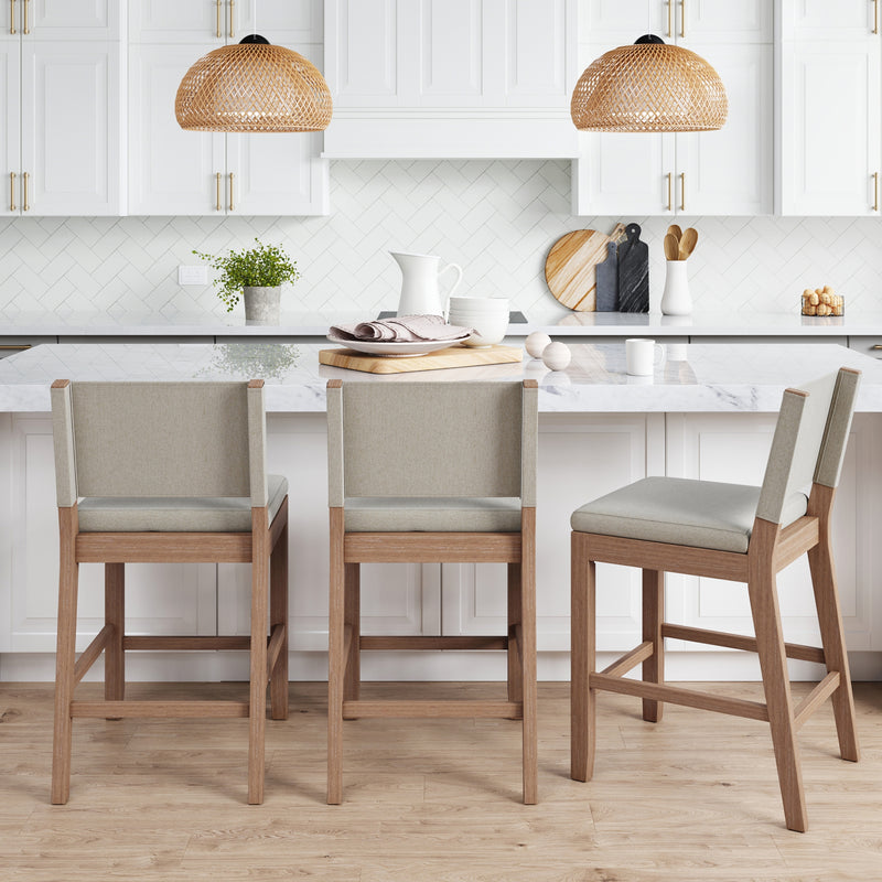 Linus Wood & Cushioned Flax Bar Stool with Back | Nathan James