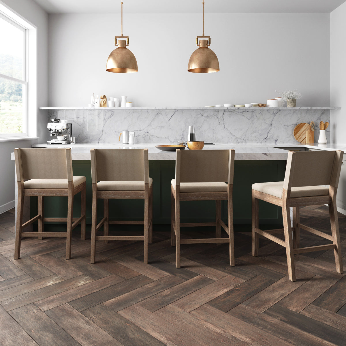 Linus Set of 4 Wood & Flax Bar Stools with Back | Nathan James