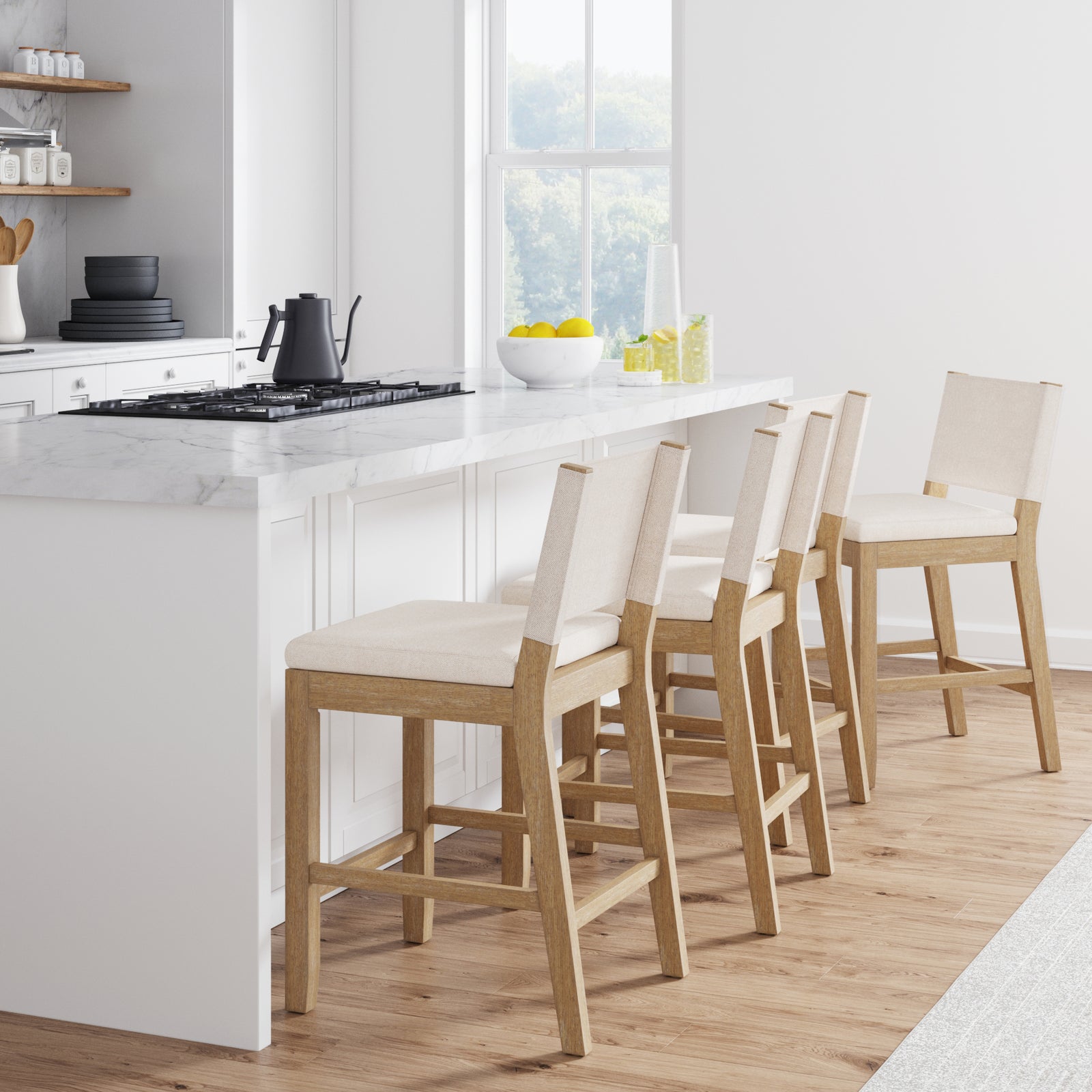 Linus Wood & Cushioned Counter Bar Stool with Back | Nathan James