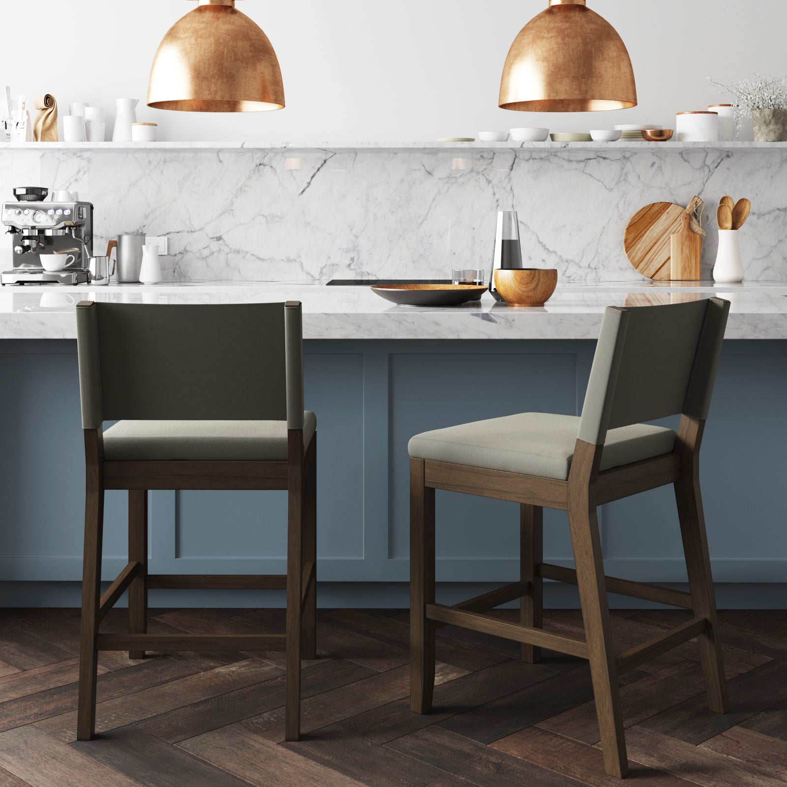 Linus Dark Brown Wood Bar Stool with Back Set of 2 | Nathan James