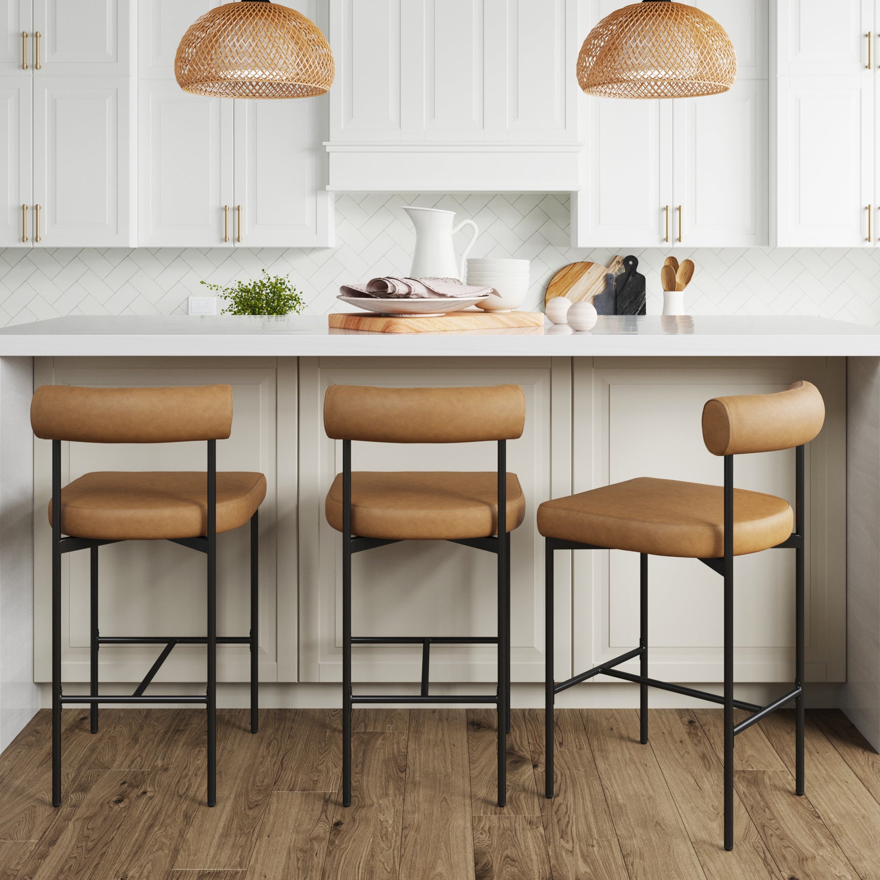 Dahlia Set of 3 Kitchen Brown Bar Stools With Back| Nathan James