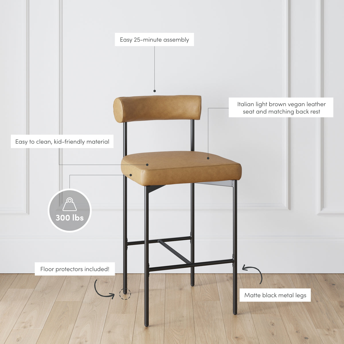 Dahlia Upholstered Kitchen Bar Stool With Back | Nathan James