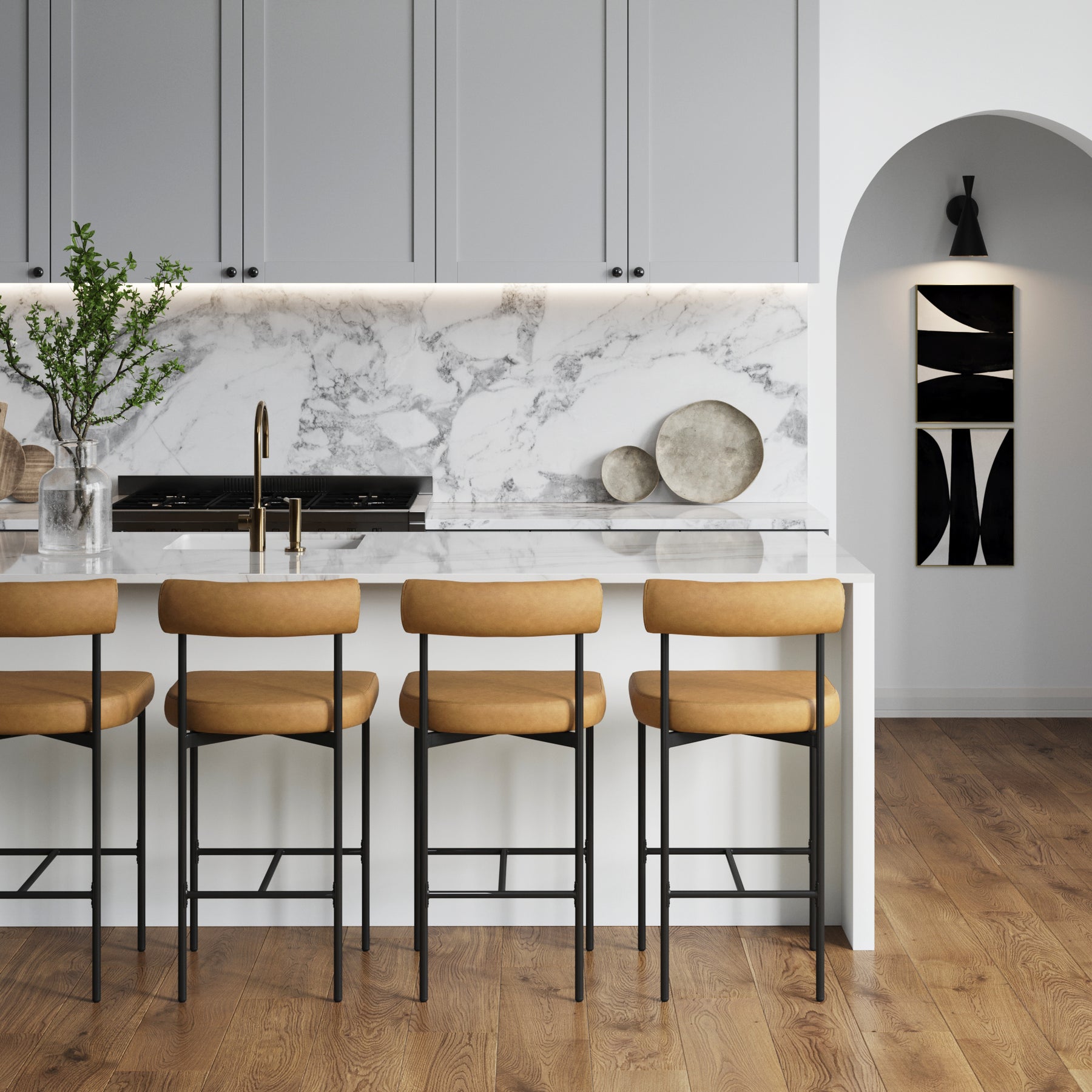Dahlia Set of 4 Kitchen Brown Bar Stools With Back| Nathan James