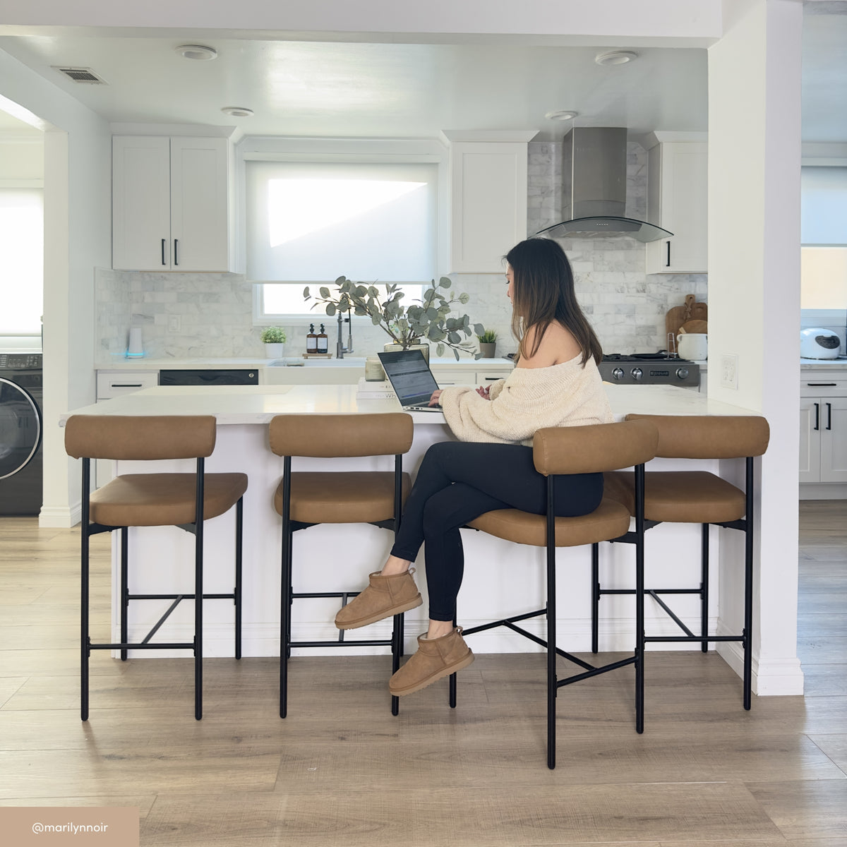 Dahlia Set of 4 Kitchen Brown Bar Stools With Back| Nathan James