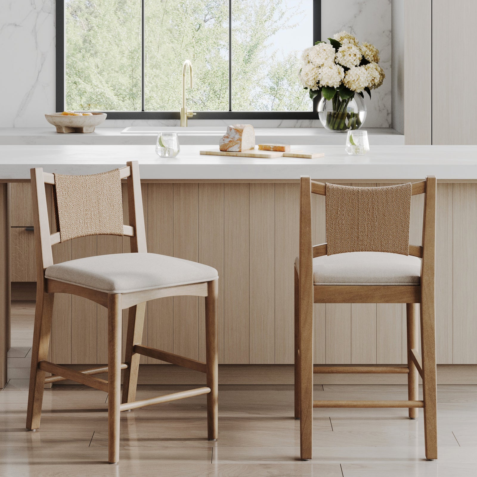 Elodia Bar Stool Seagrass Arched Counter Height Set of 2 | Nathan Jame