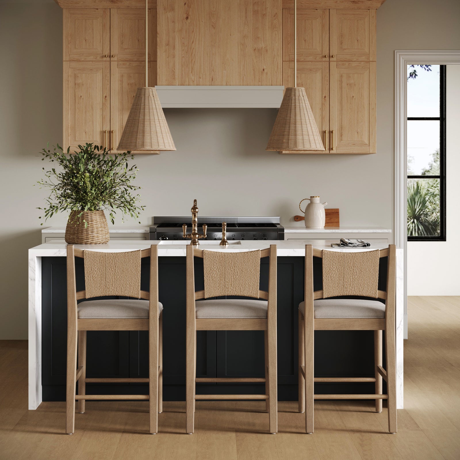 Elodia Bar Stool Seagrass Arched Counter Height Set of 3 | Nathan Jame
