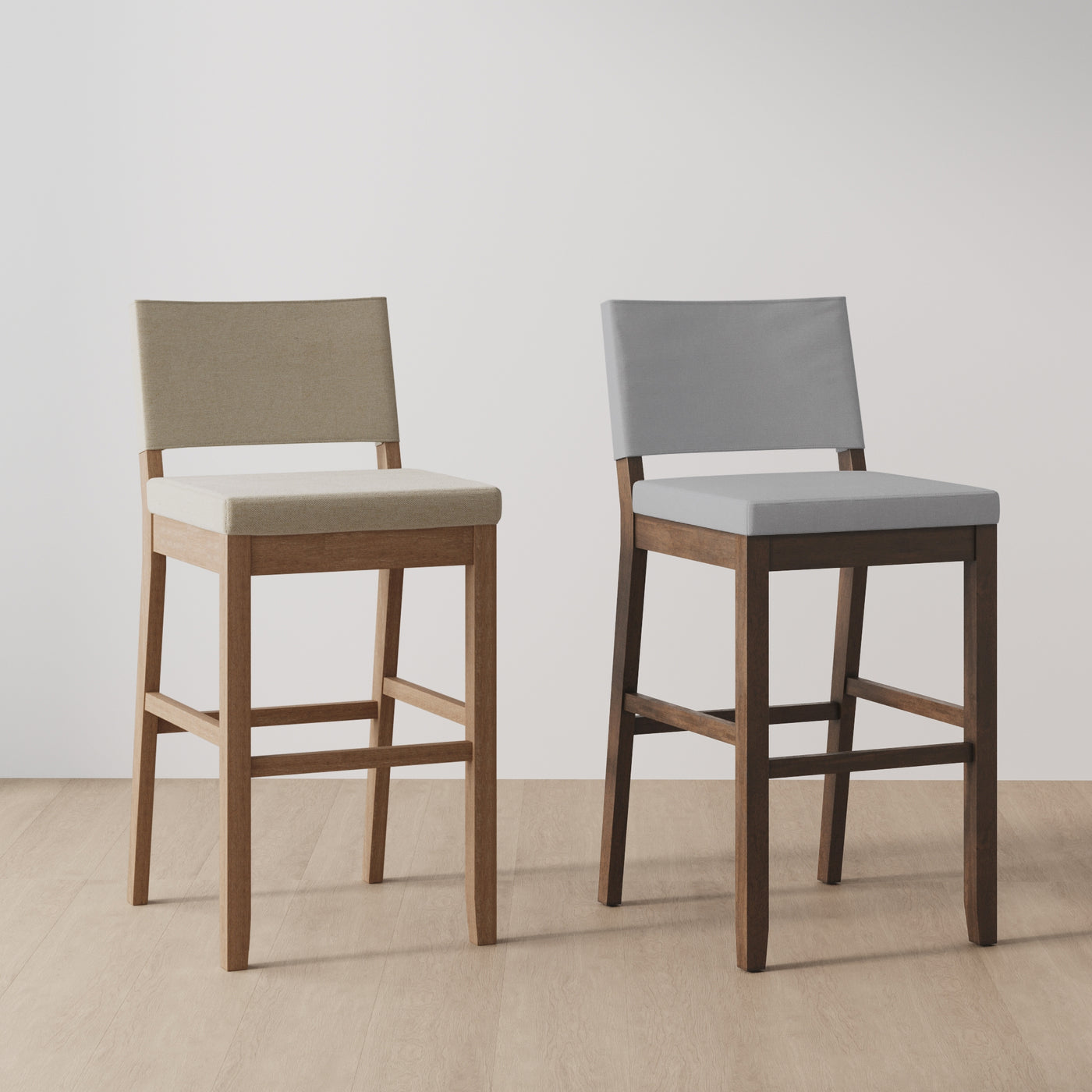 Linus Wood & Cushioned Counter Bar Stool with Back Flax | Nathan James