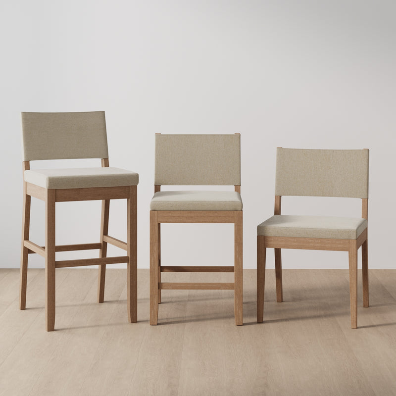 Linus Wood & Cushioned Counter Bar Stool with Back Flax | Nathan James