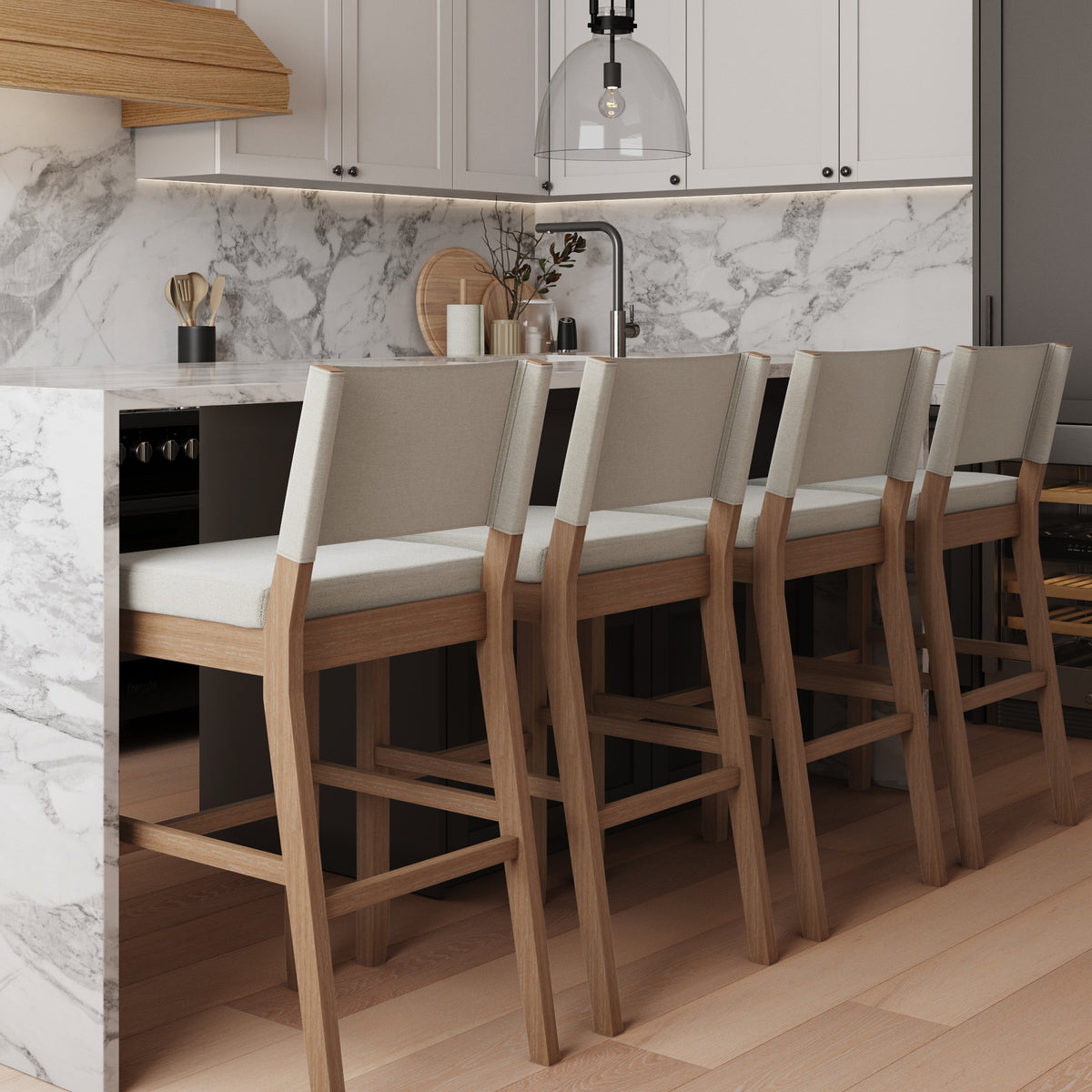 Linus Wood & Cushioned Counter Bar Stool with Back Flax | Nathan James