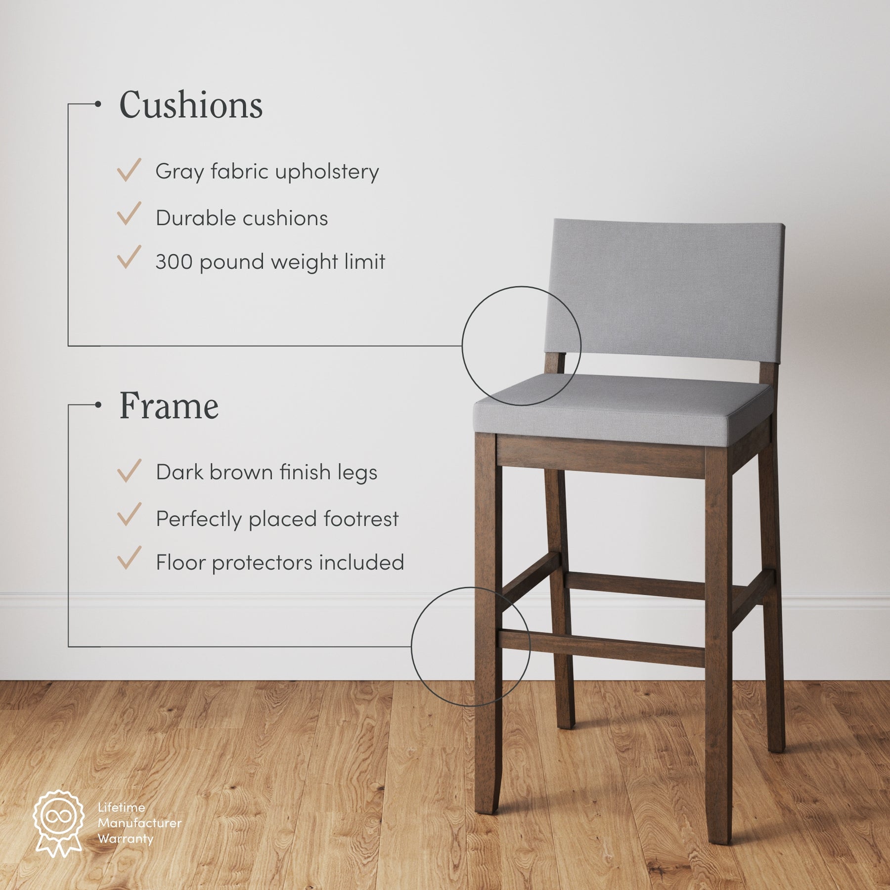 Linus Modern Light Gray Set of 3 Bar Stools with Back | Nathan James