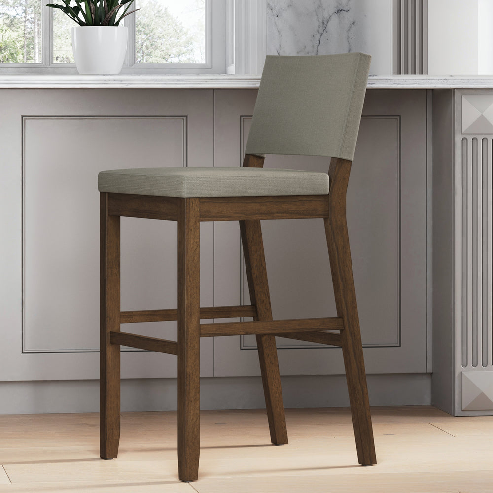 Linus Modern Light Gray Bar Stool with Back | Nathan James