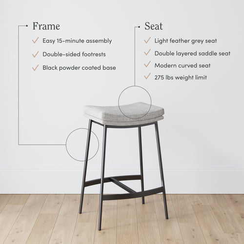 Arlo Backless Bar Stool Saddle Gray Seat and Metal | Nathan James