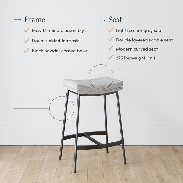 Arlo Backless Bar Stool Saddle Gray Seat and Metal | Nathan James