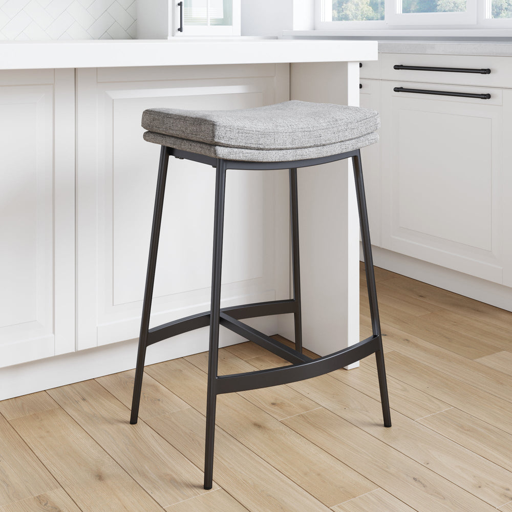 Arlo Backless Bar Stool Saddle Gray Seat and Metal | Nathan James