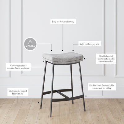 Arlo Backless Bar Stool Saddle Gray Seat and Metal | Nathan James