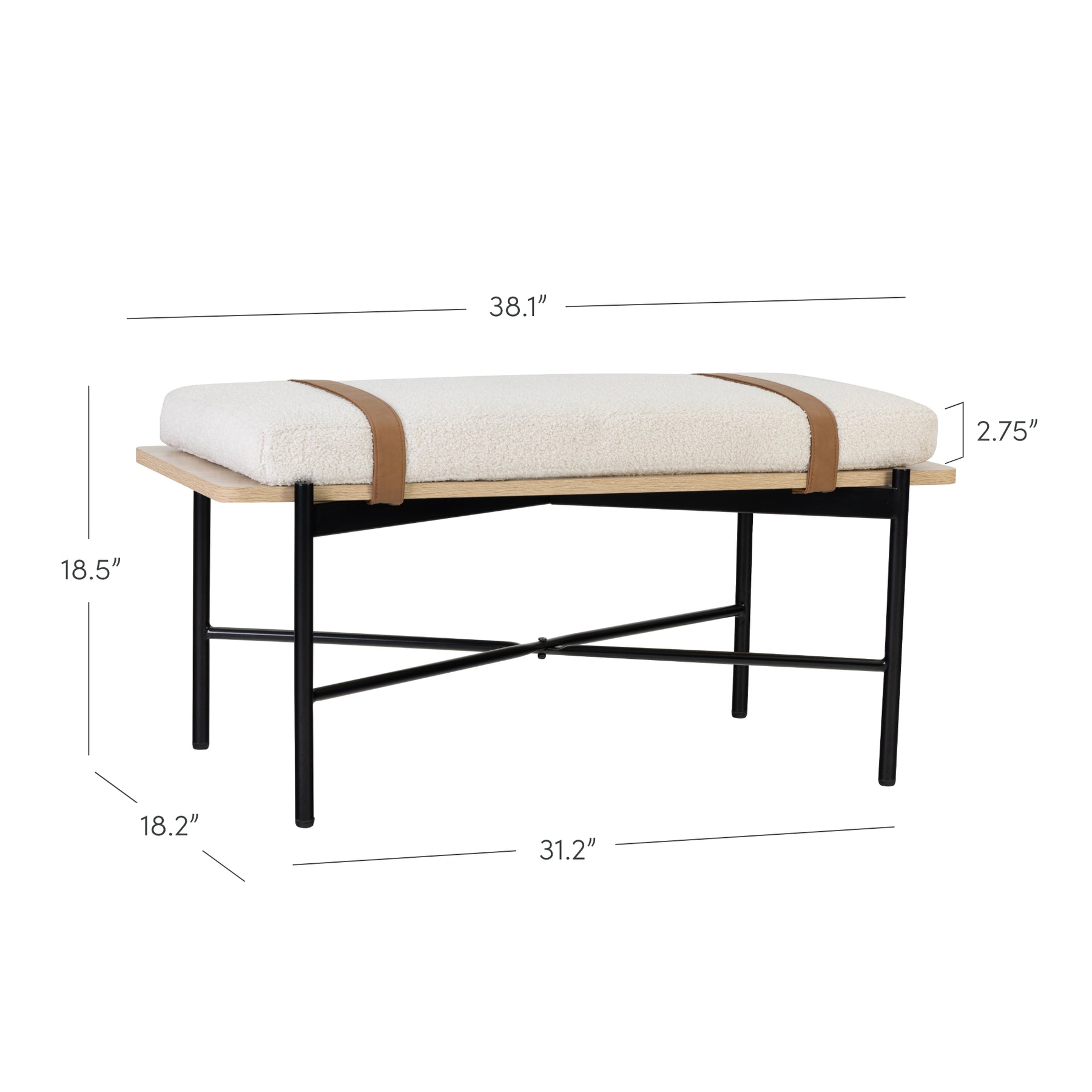 Thatcher Modern White Boucle and Oak Upholstered Bench | Nathan James