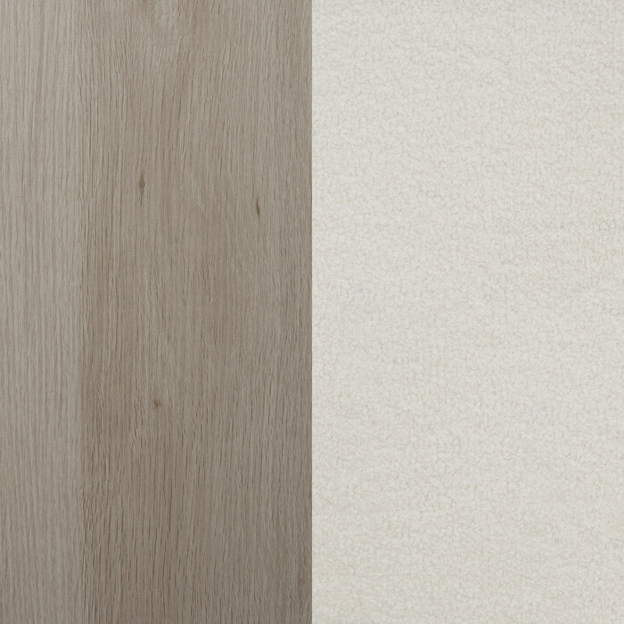 Thatcher Modern White Boucle and Oak Upholstered Bench | Nathan James