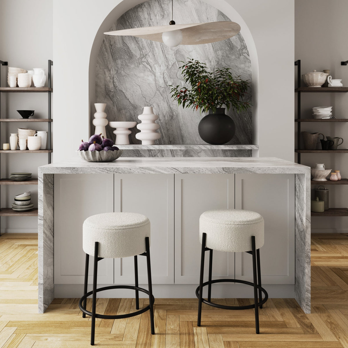 Isaac Bar Stool Boucle Round Backless Counter Height Set of 2 | Nathan