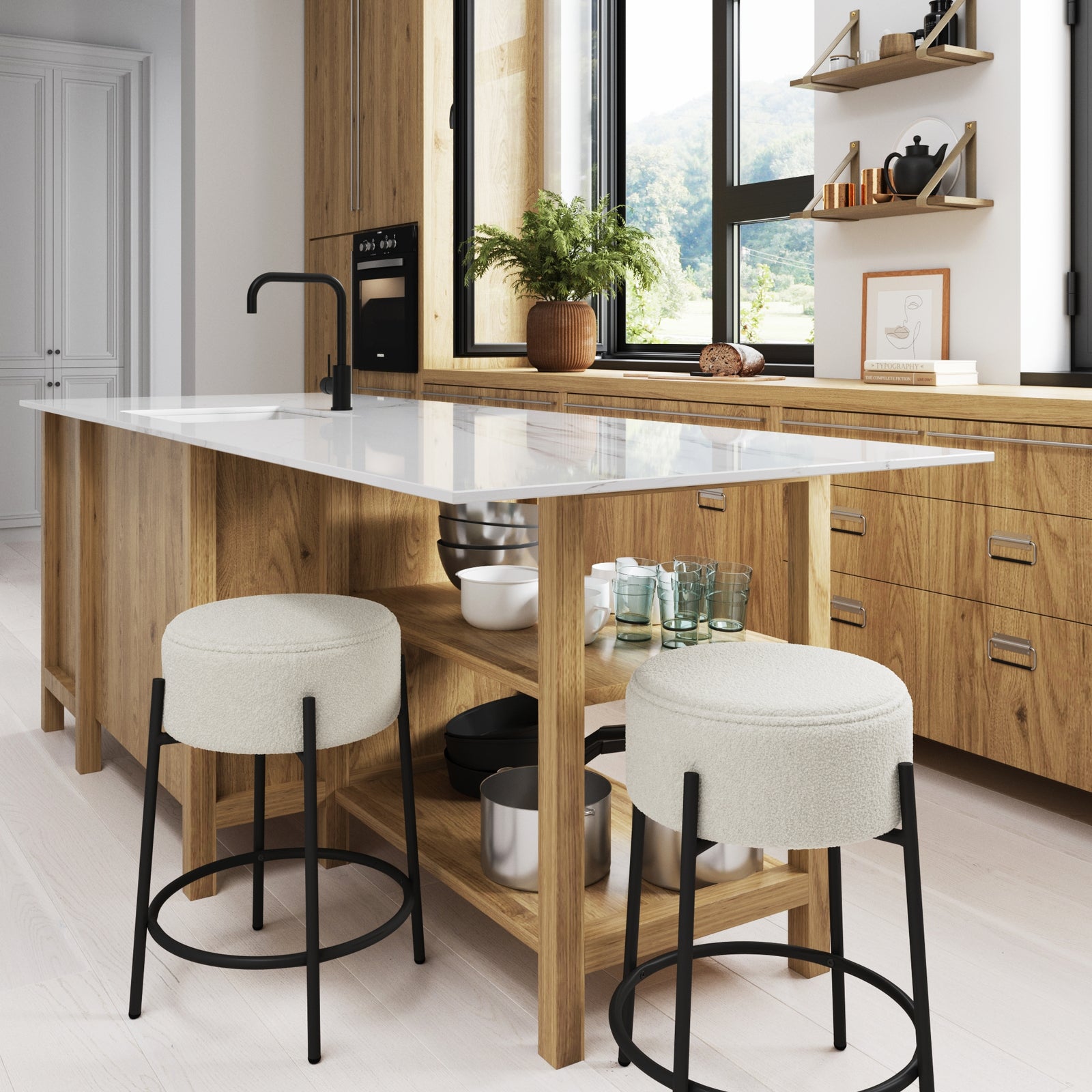 Isaac Bar Stool Boucle Round Backless Counter Height | Nathan James