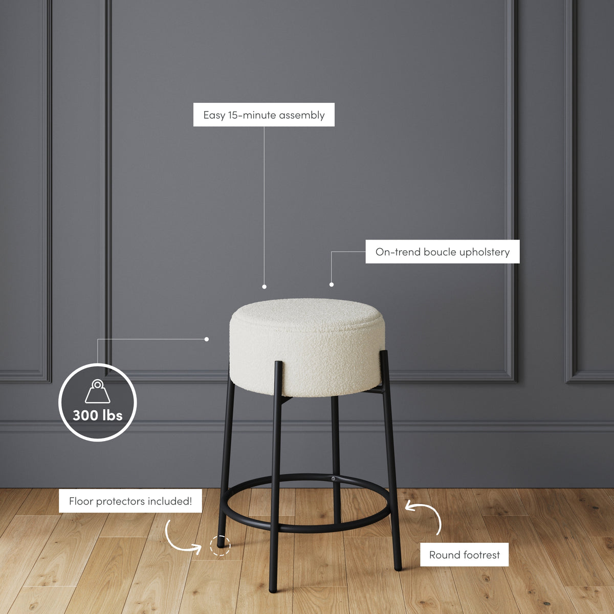 Isaac Round Mid-Century Backless Fabric Bar Stool | Nathan James