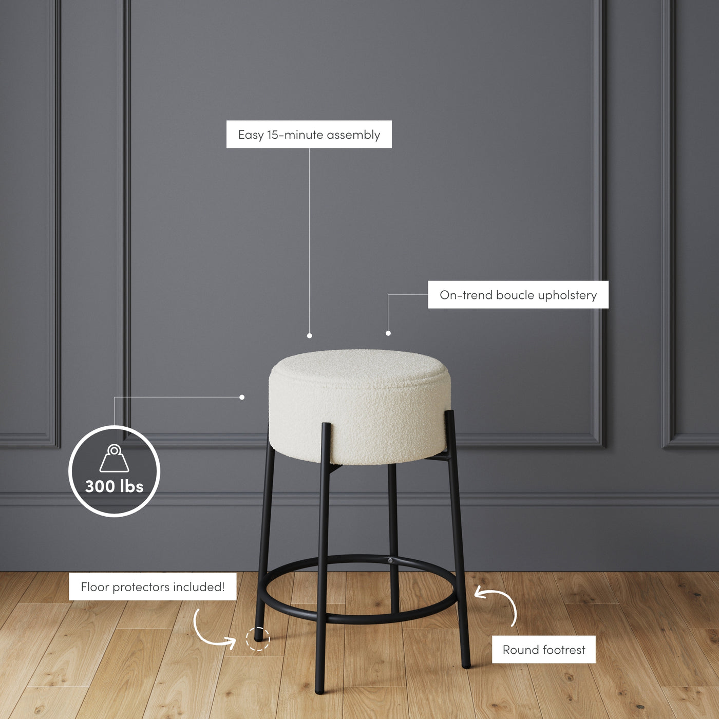 Isaac Round Mid-Century Backless Fabric Bar Stool | Nathan James