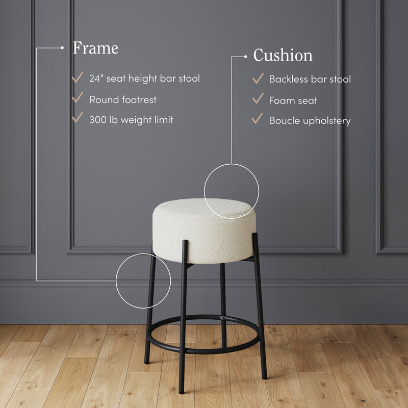 Isaac Round Mid-Century Backless Padded Seat Bar Stool | Nathan James