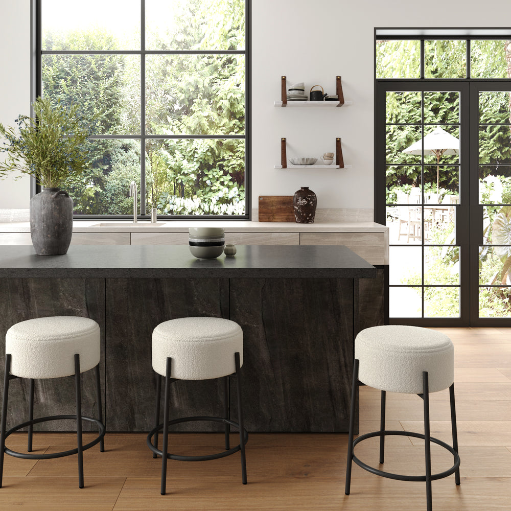 Isaac Round Mid-Century Backless Fabric Bar Stool | Nathan James