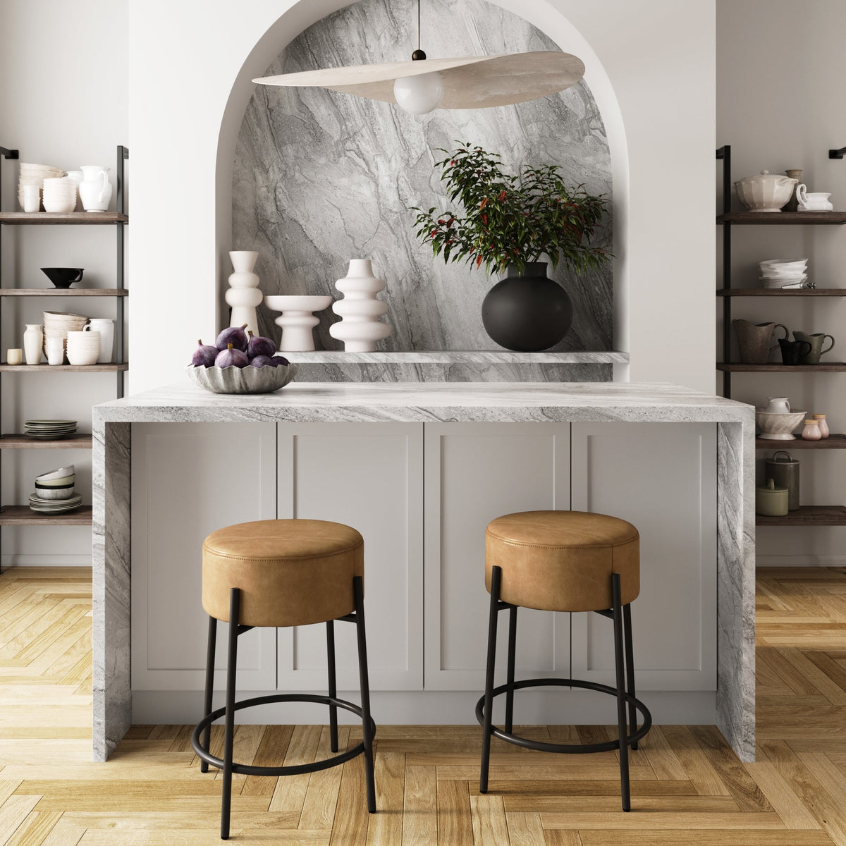 Isaac Round Mid-Century Backless Set of 2 Bar Stools | Nathan James