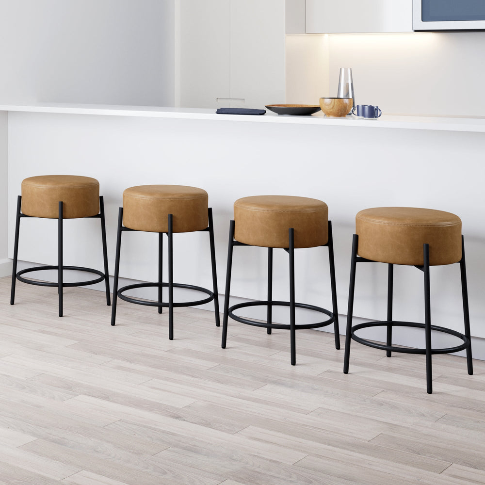 Isaac Round Mid-Century Backless Set of 4 Bar Stools | Nathan James