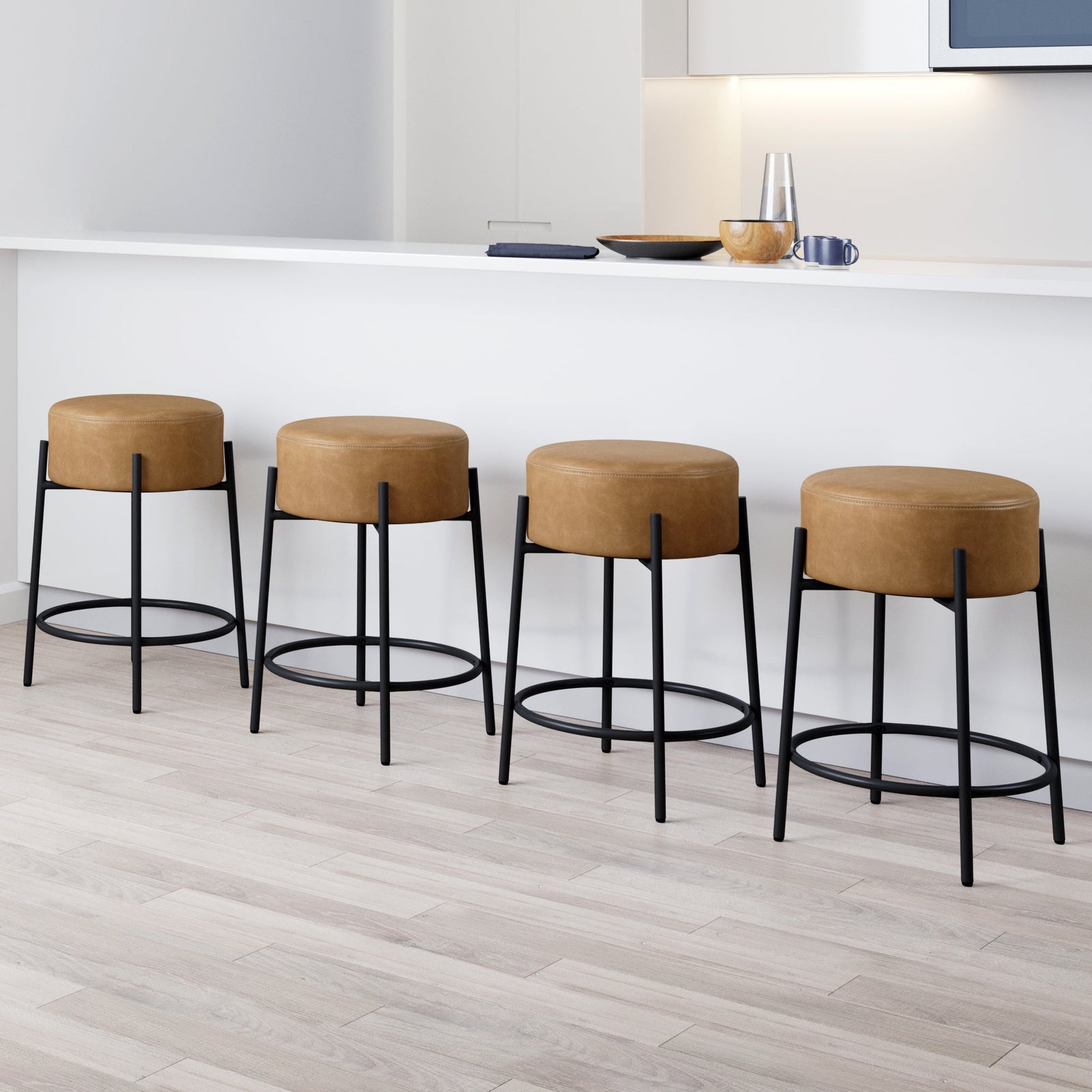 Isaac Round Mid-Century Backless Set of 4 Bar Stools | Nathan James