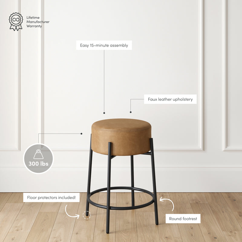 Isaac Round Mid-Century Backless Set of 4 Bar Stools | Nathan James