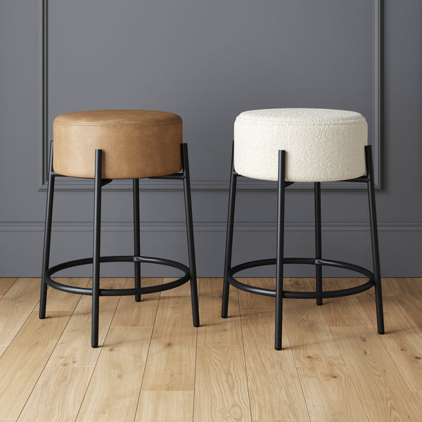 Isaac Round Mid-Century Backless Set of 4 Bar Stools | Nathan James