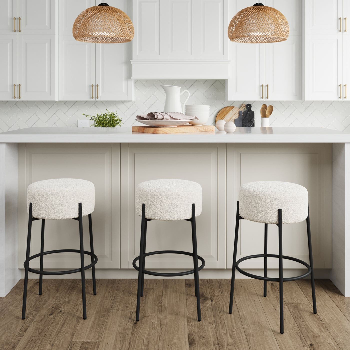 Isaac Round Mid-Century Backless Set of 3 Bar Stools | Nathan James