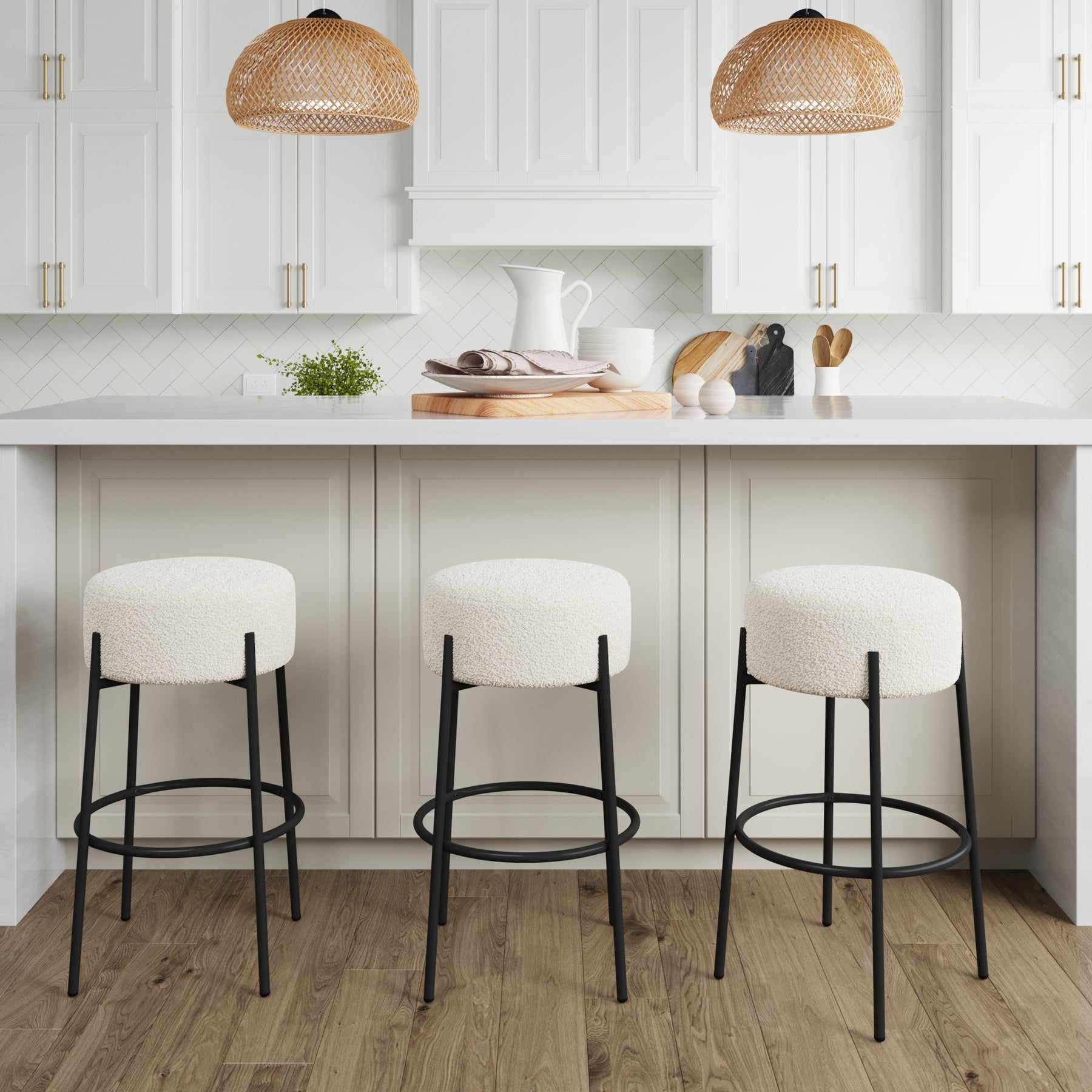 Isaac Round Mid-Century Backless Set of 3 Bar Stools | Nathan James