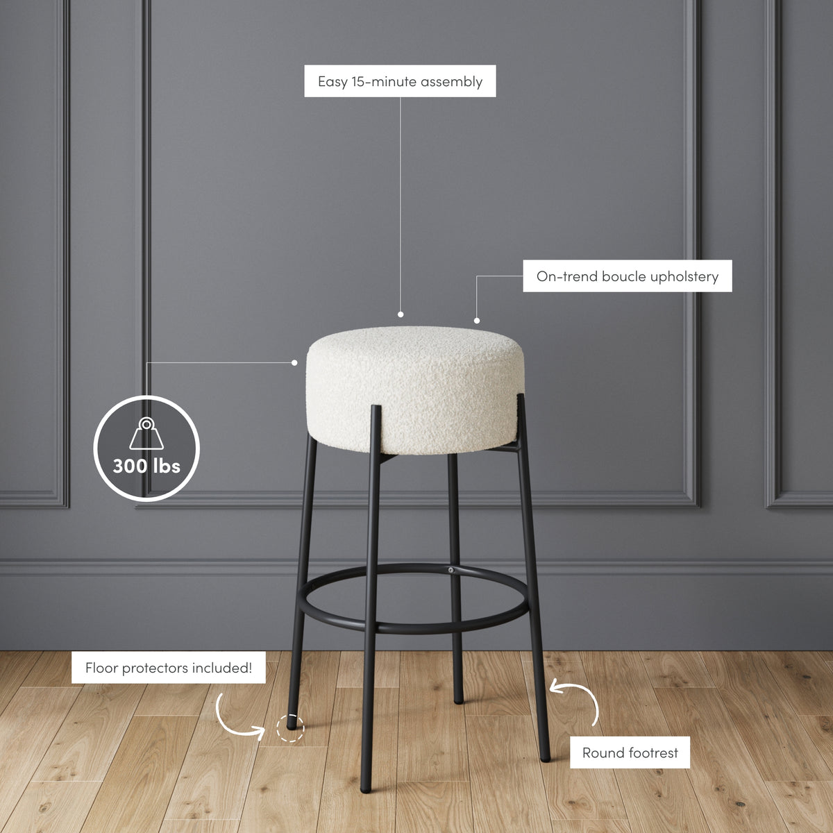 Isaac Round Mid-Century Backless Set of 2 Bar Stools | Nathan James