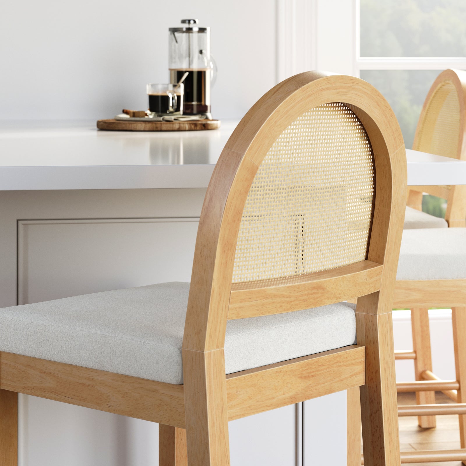 Rattan Wood With Rounded Back Cushioned Bar Stool | Nathan James